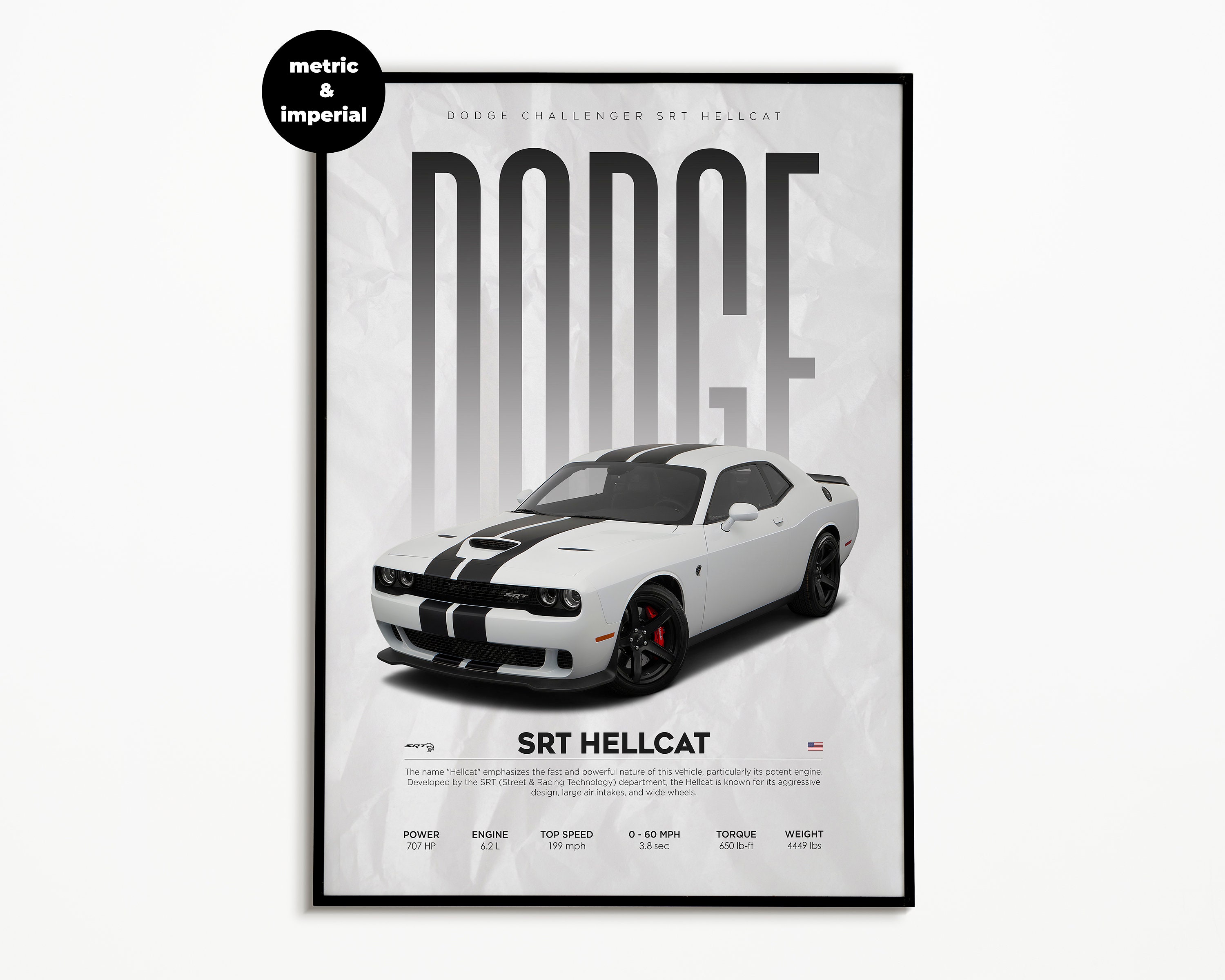 Dodge Challenger SRT Hellcat Poster Digital Download Muscle Car Poster ...