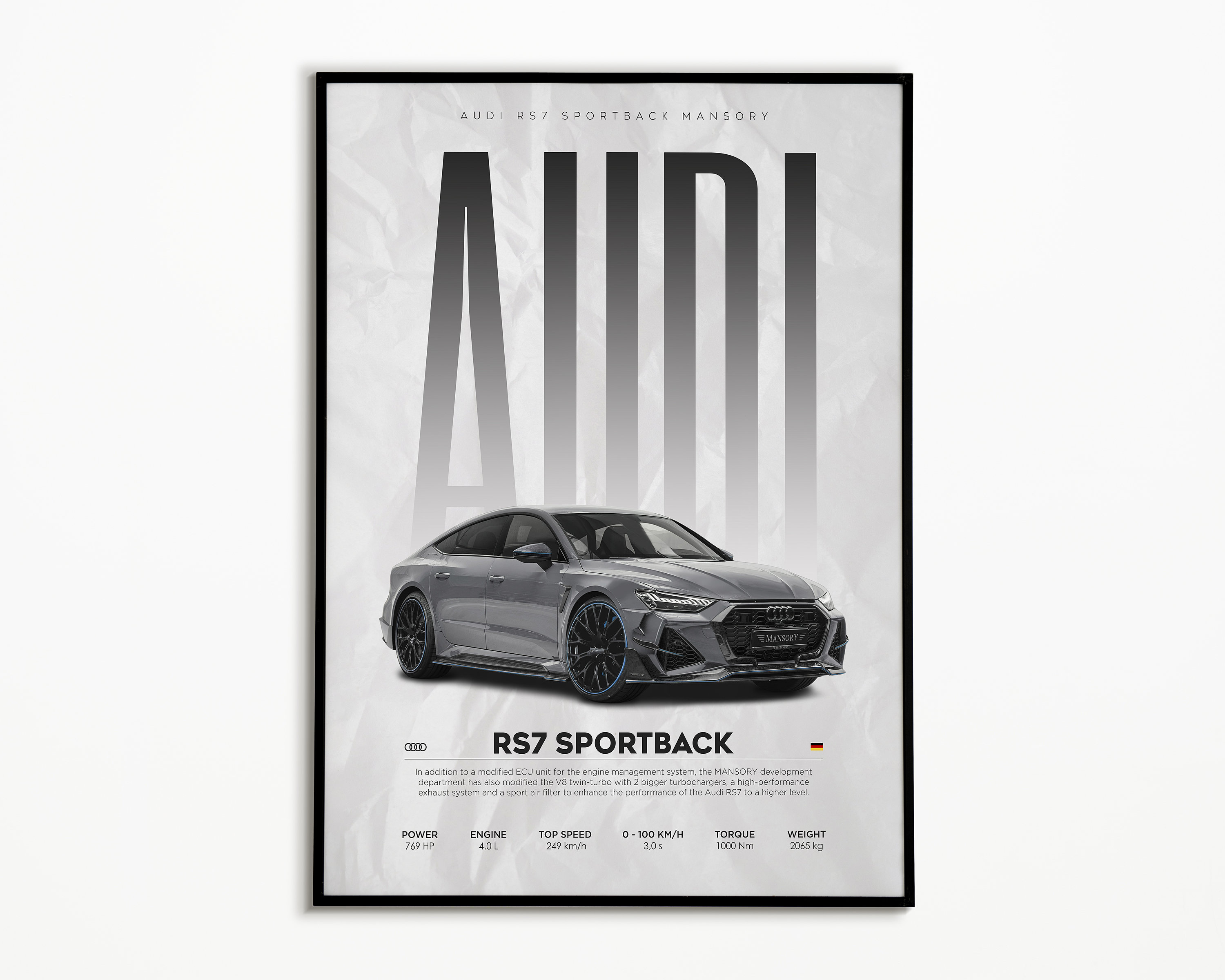 Audi RS7 Sportback Mansory Poster Digital Download Hyper Car Poster ...