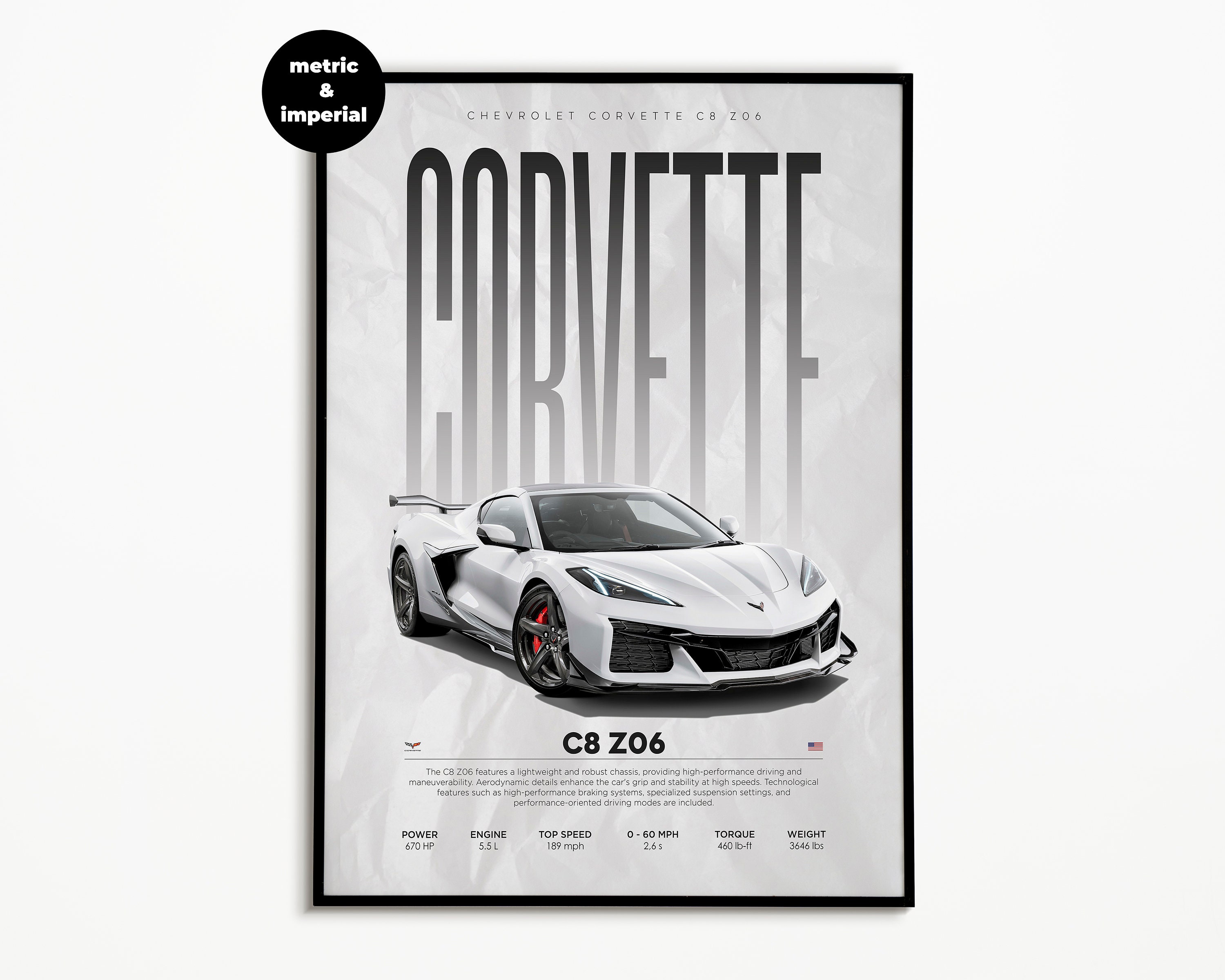 Corvette C8 Z06 Poster Digital Download Hyper Car Poster Super Car ...