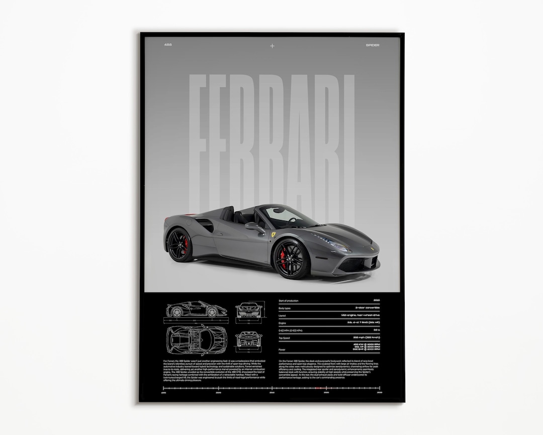 Ferrari 488 Spider Print Ferrari Poster Car Print Hyper Car Poster ...