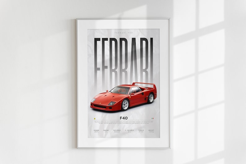 Ferrari F40 Poster Ferrari Poster Digital Download Hyper - Etsy