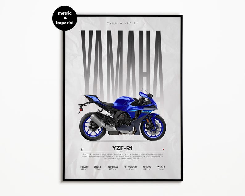 Yamaha YZF-R1 Poster | Yamaha Print | Hyper Motorcycle Poster | Super ...