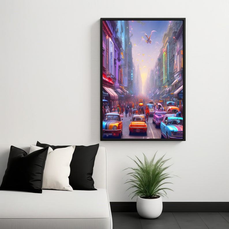 Abstract City Street Digital Painting Vibrant Urban Scene Colorful ...