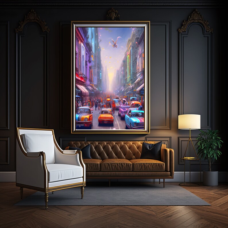 Abstract City Street Digital Painting Vibrant Urban Scene Colorful ...