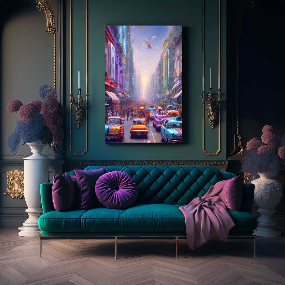 Abstract City Street Digital Painting Vibrant Urban Scene Colorful ...