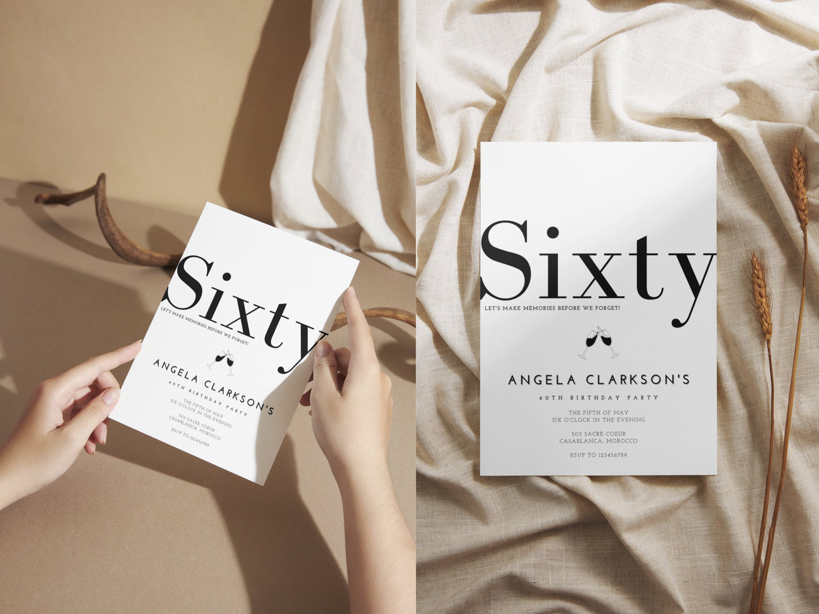 Elegant Witty 60th Birthday Invitation Black & White Unisex Party ...