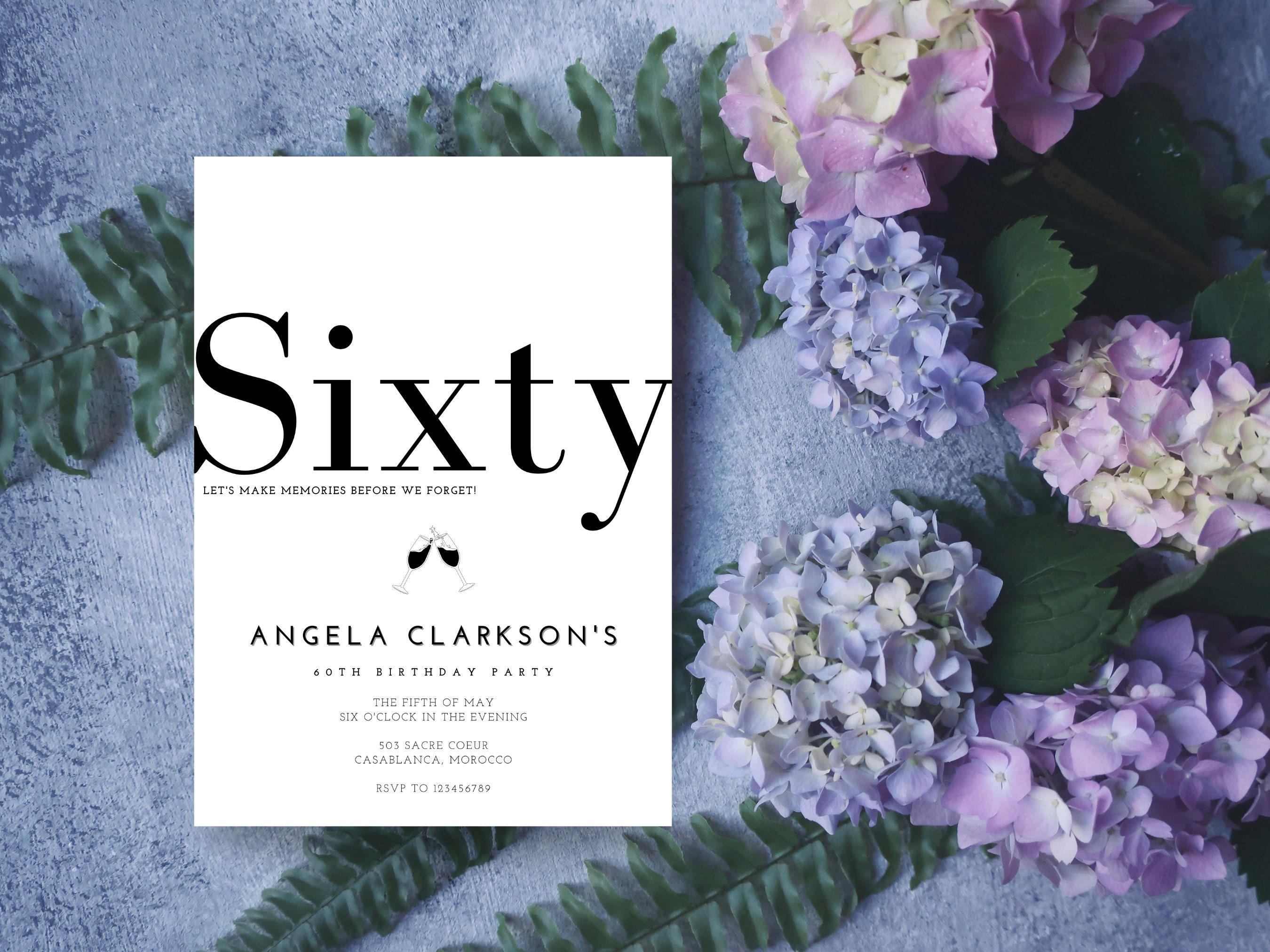 Elegant Witty 60th Birthday Invitation Black & White Unisex Party ...