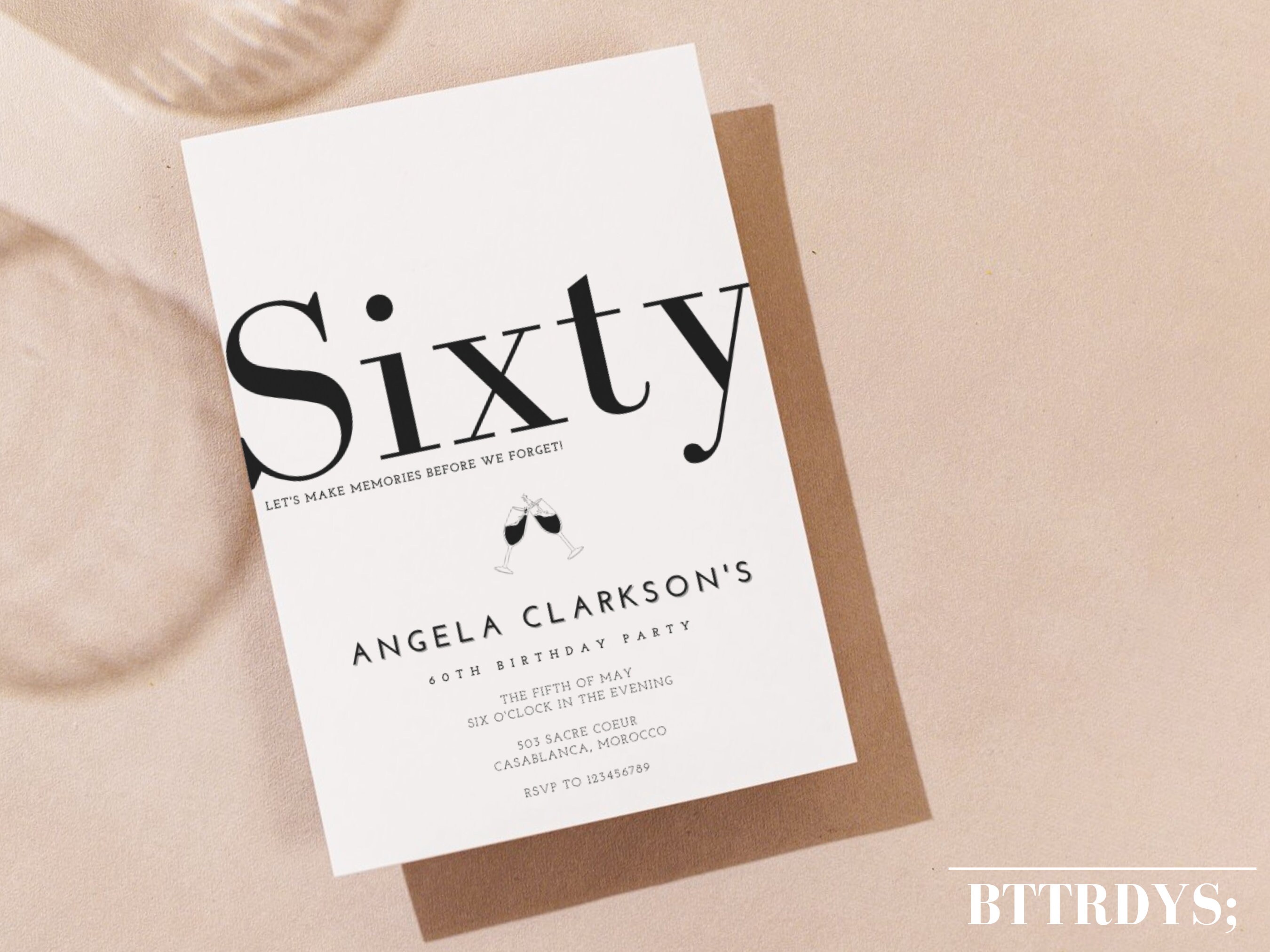 Elegant Witty 60th Birthday Invitation Black & White Unisex Party ...