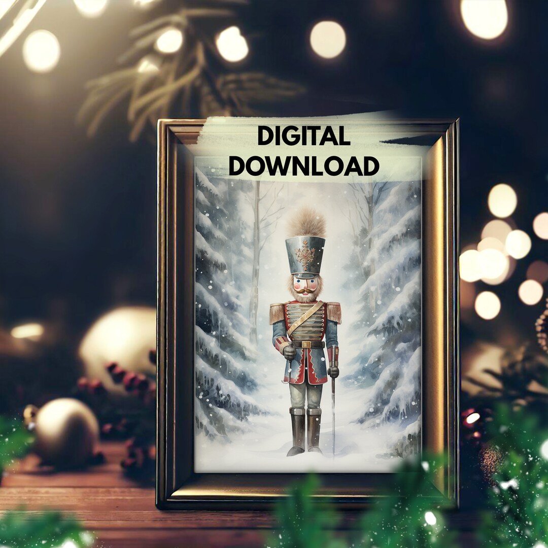 Nutcracker Digital Art Print, Watercolor Christmas Painting, Winter ...