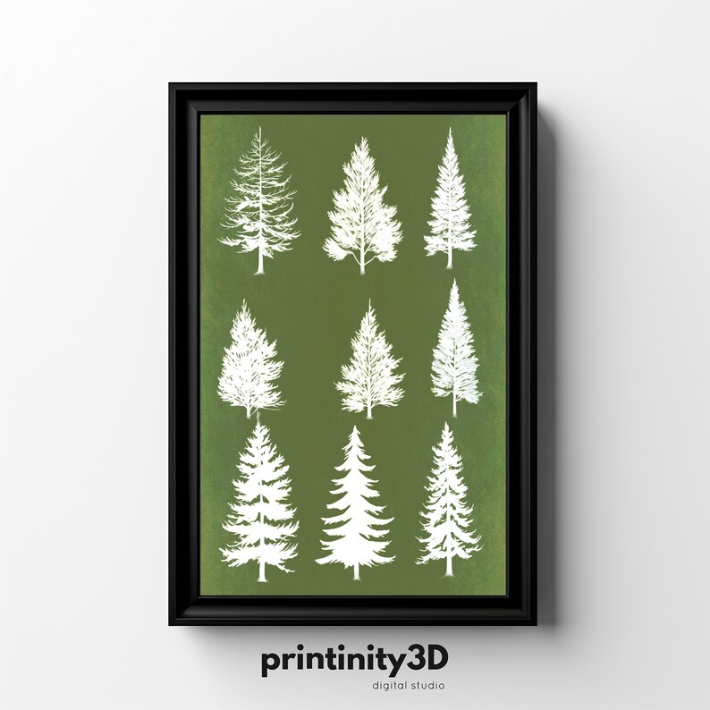 Pine Trees One Line Artwork, Vintage Winter Illustration, Printable ...