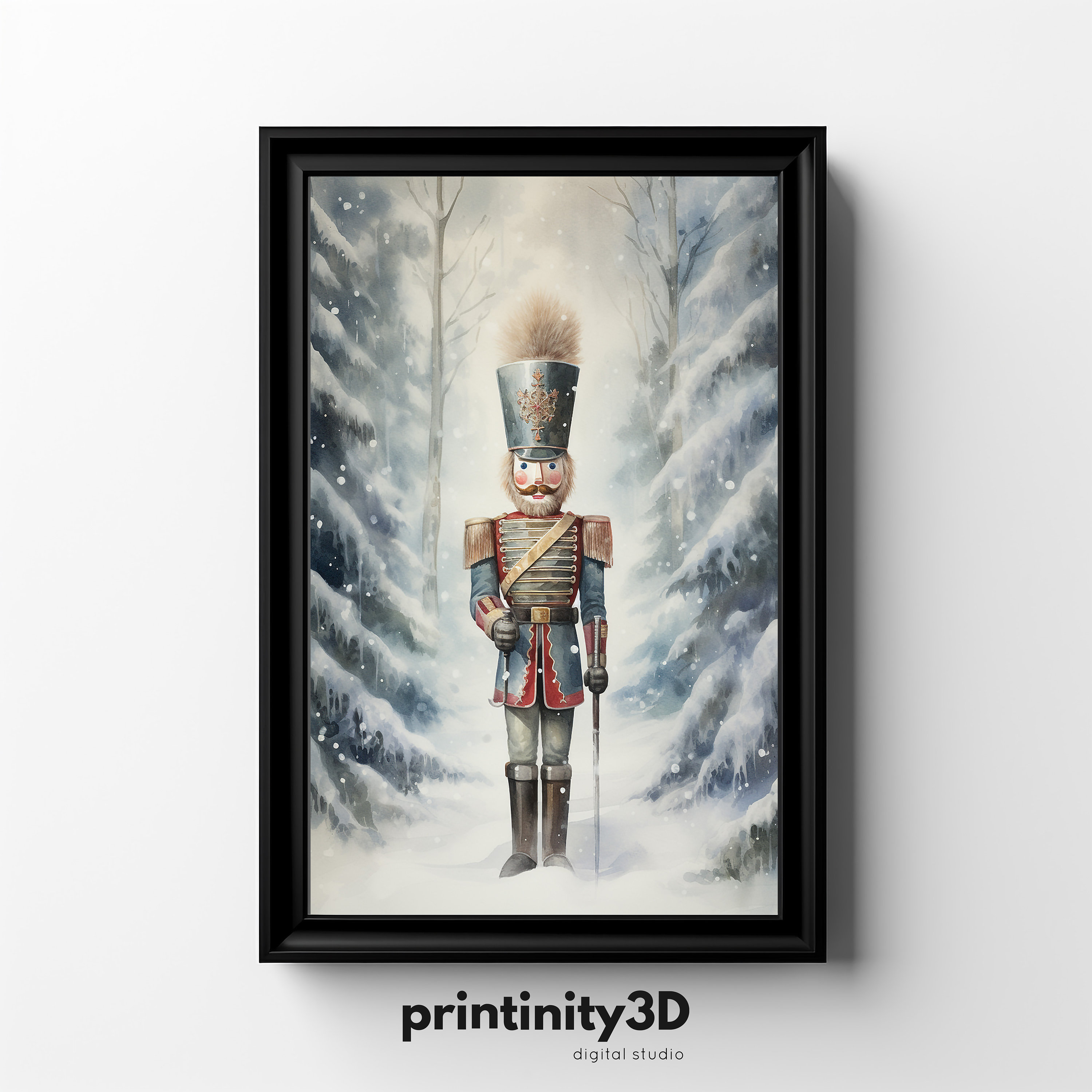 Nutcracker Digital Art Print, Watercolor Christmas Painting, Winter ...