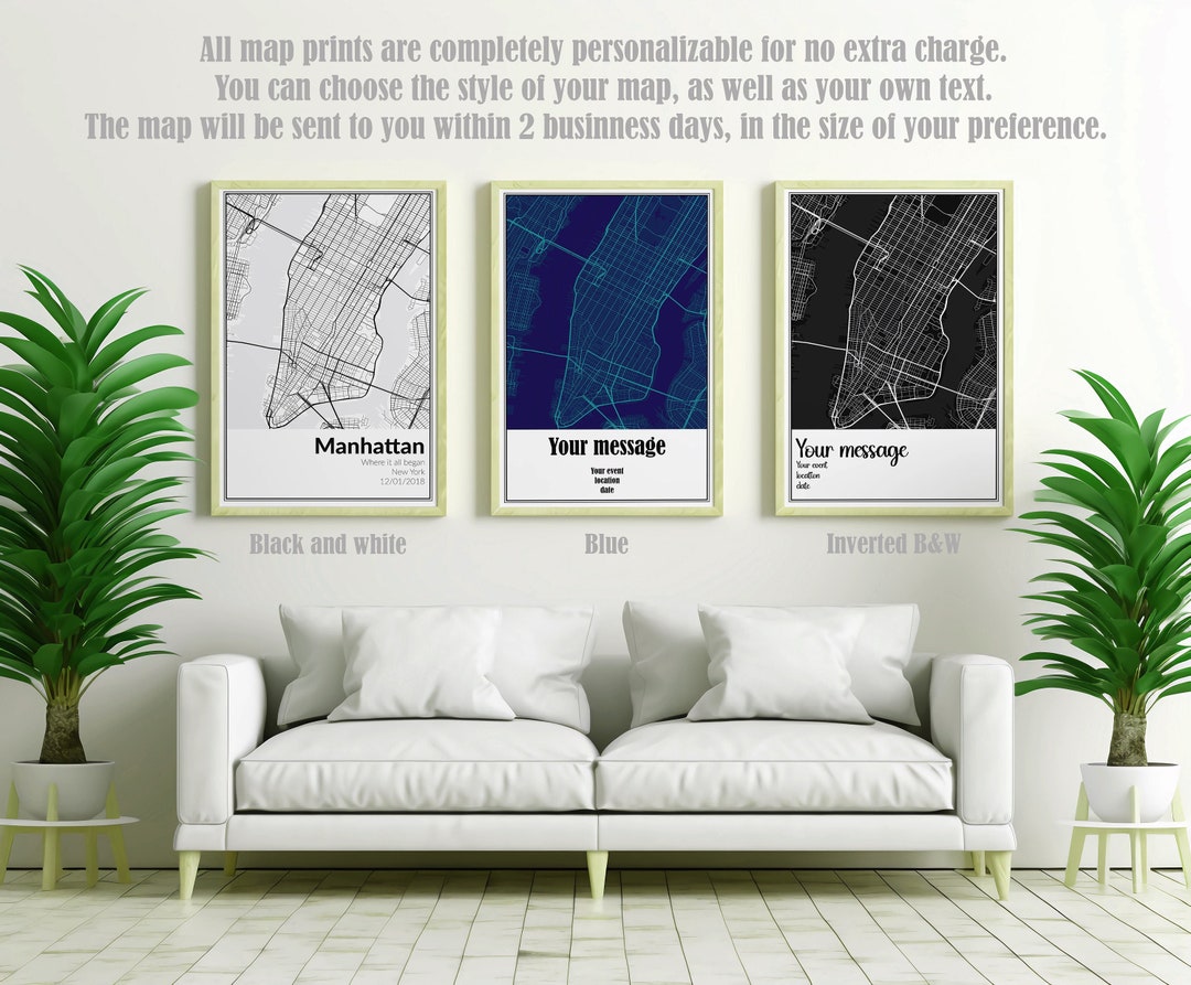 Custom Map Digital Print, Personalized Location Instant Download, Any ...