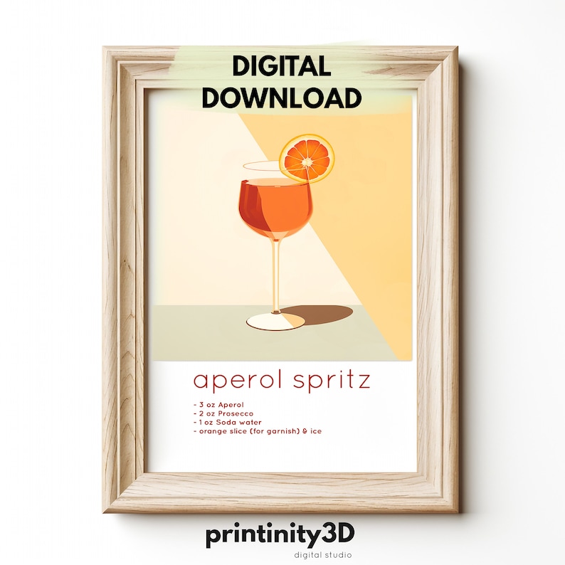 Aperol Spritz Cocktail Print, Bar Drinks Recipee Posters, Barman Wall ...