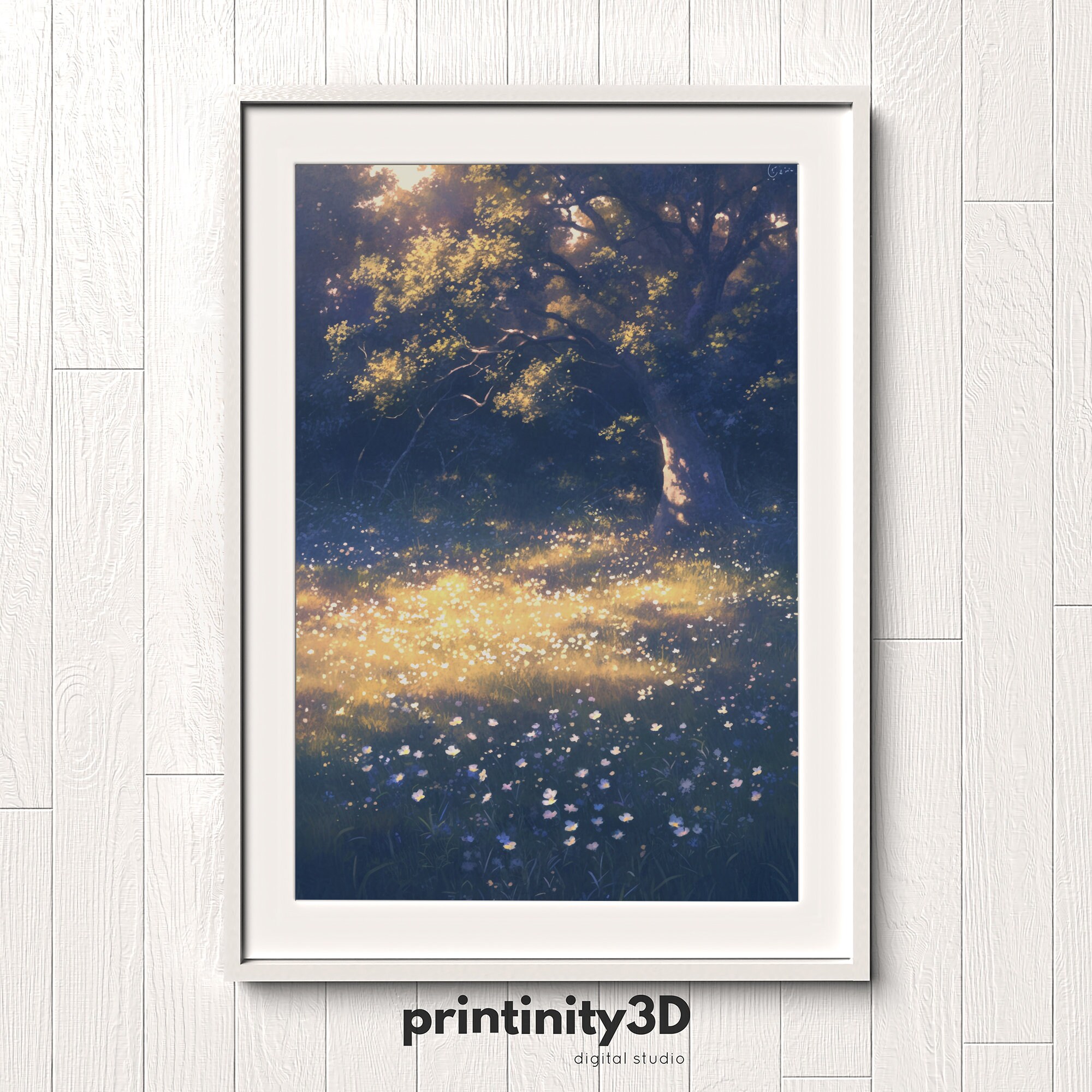 Muted Pastel Daisy Field Printable Downloadable Painting for a Vintage ...