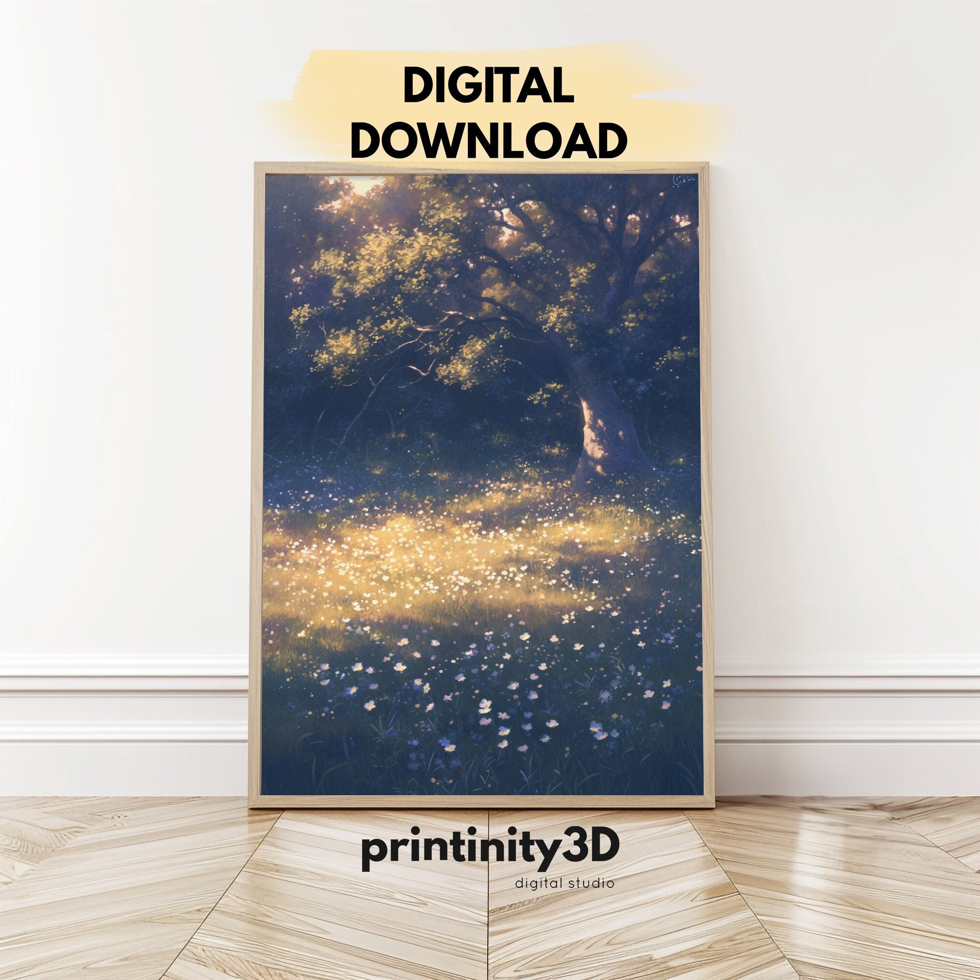 Muted Pastel Daisy Field Printable Downloadable Painting for a Vintage ...