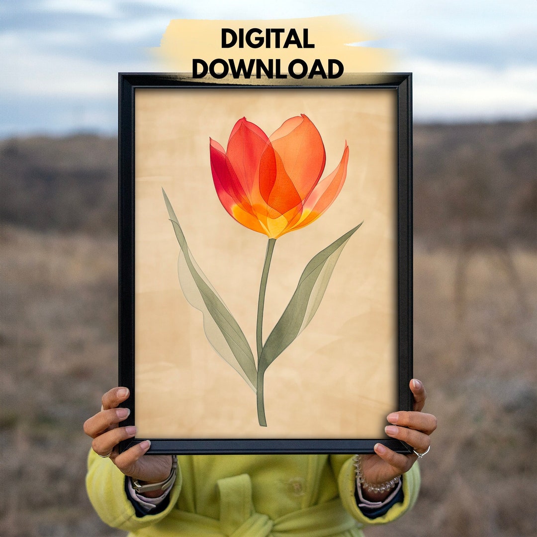 Minimalist Tulip Printable - Watercolor Flower Line Art, Abstract ...