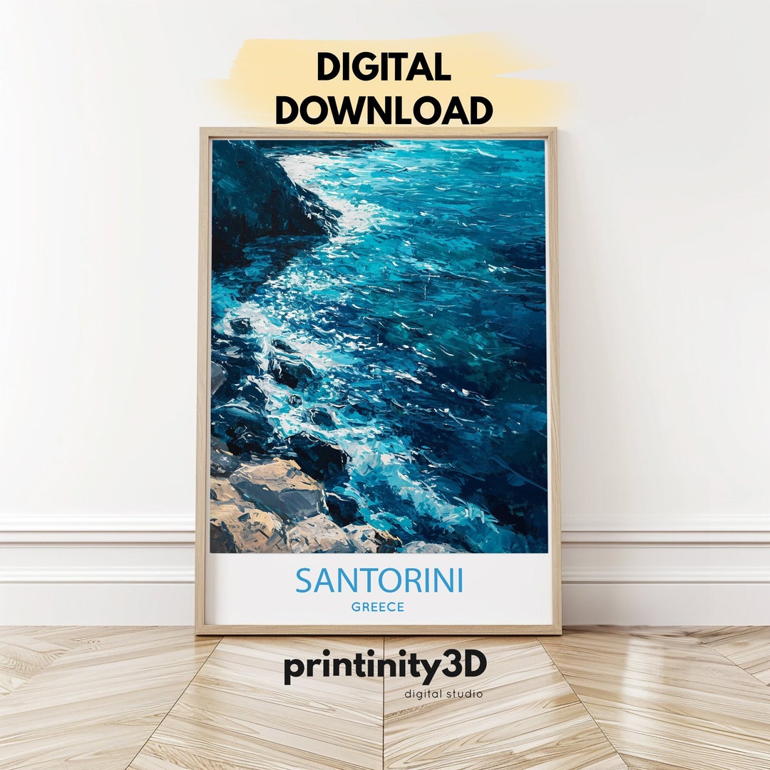Santorini Seaview Printable Oil Art, Greek Islands Travel Poster, Visit ...