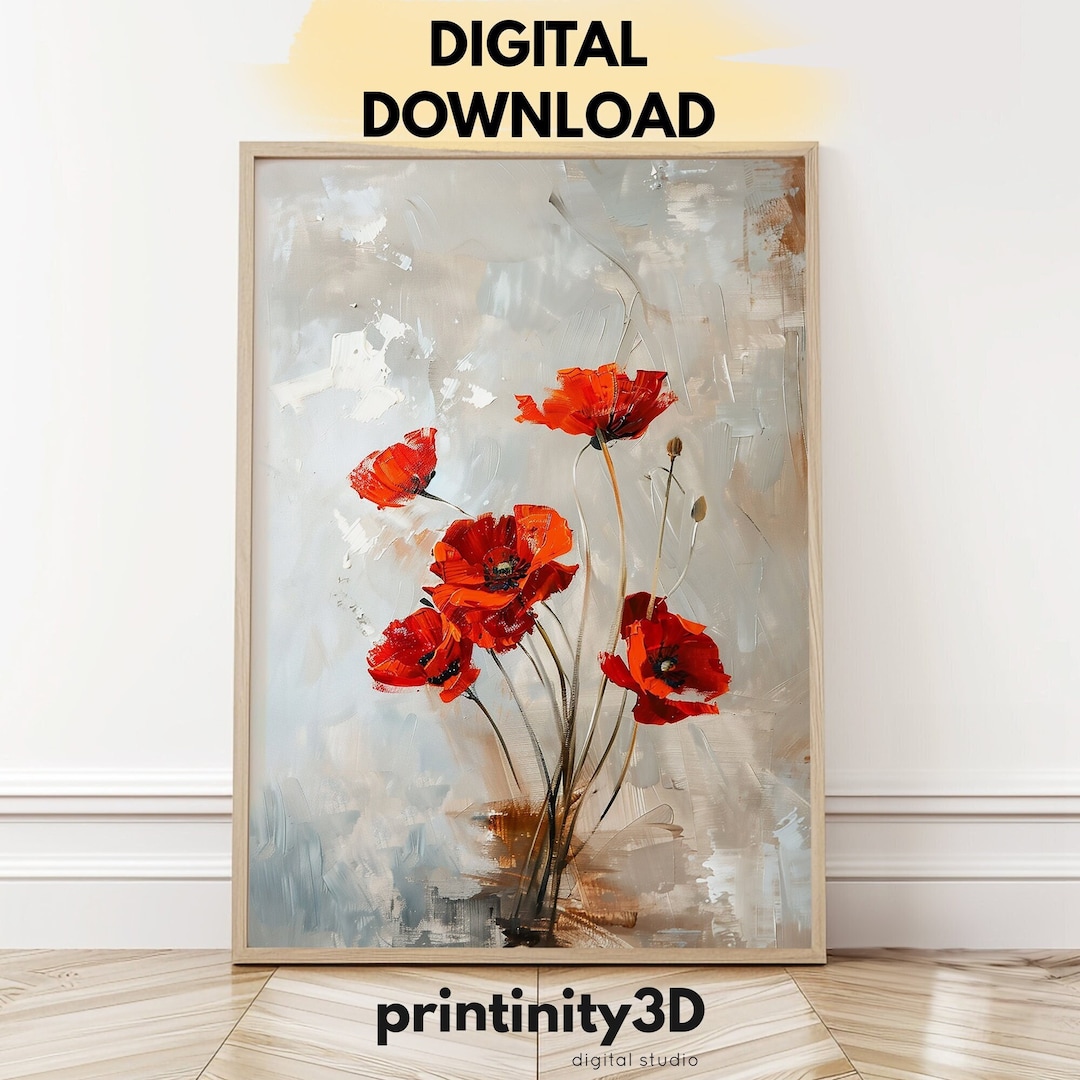 Red Poppy Flowers Wall Art, Poppies Bouquet Printable Wall Decor ...