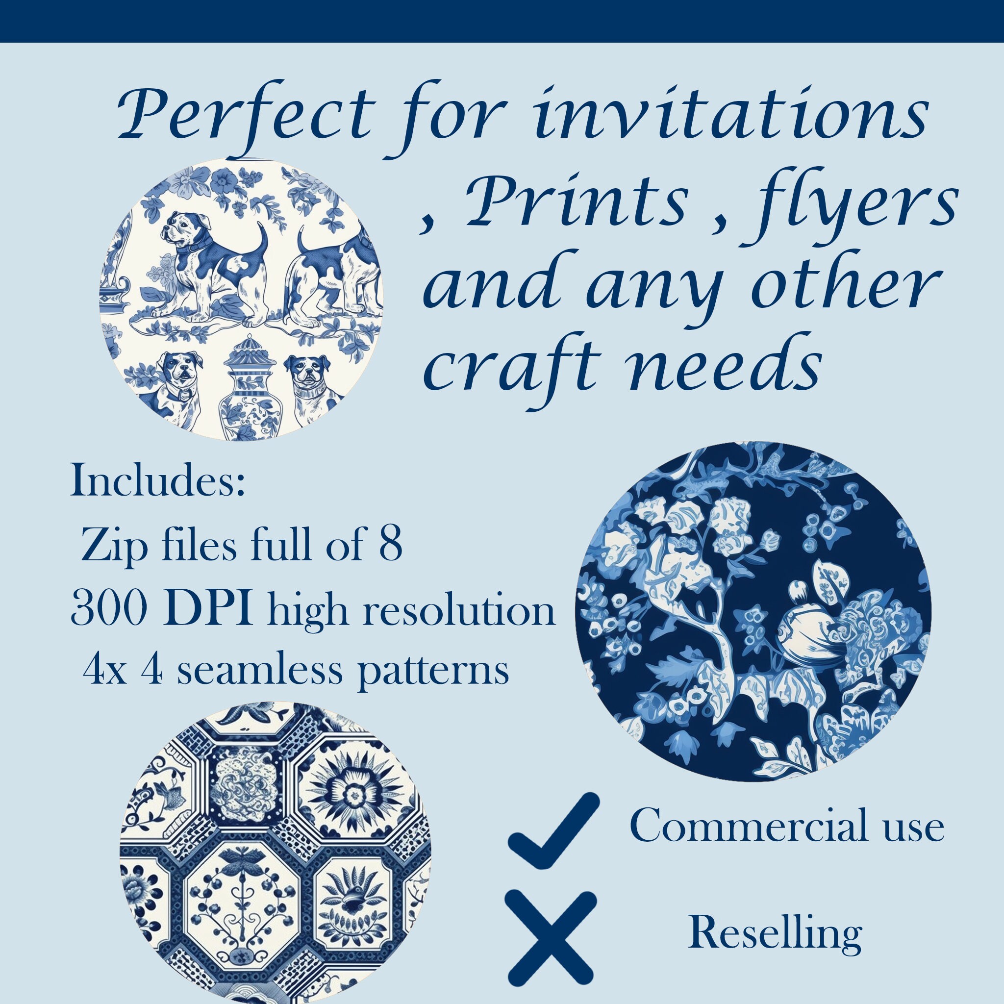 Blue and White Chinoiserie DIY Digital Paper 8 Pack Seamless Patterns ...