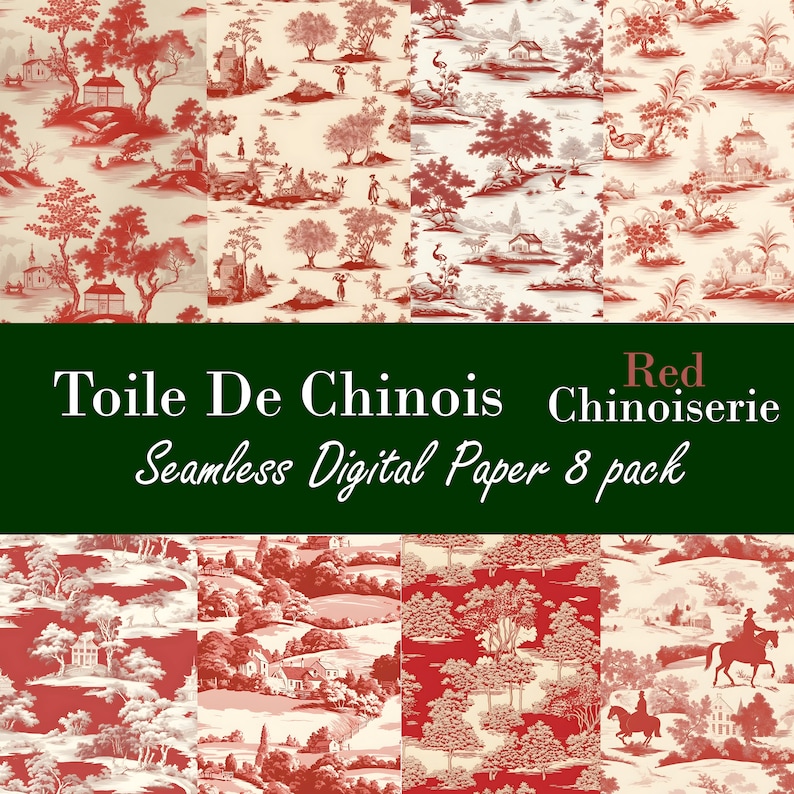 Red and White Laura Ashley DIY Digital Paper 8 Pack Seamless Patterns ...