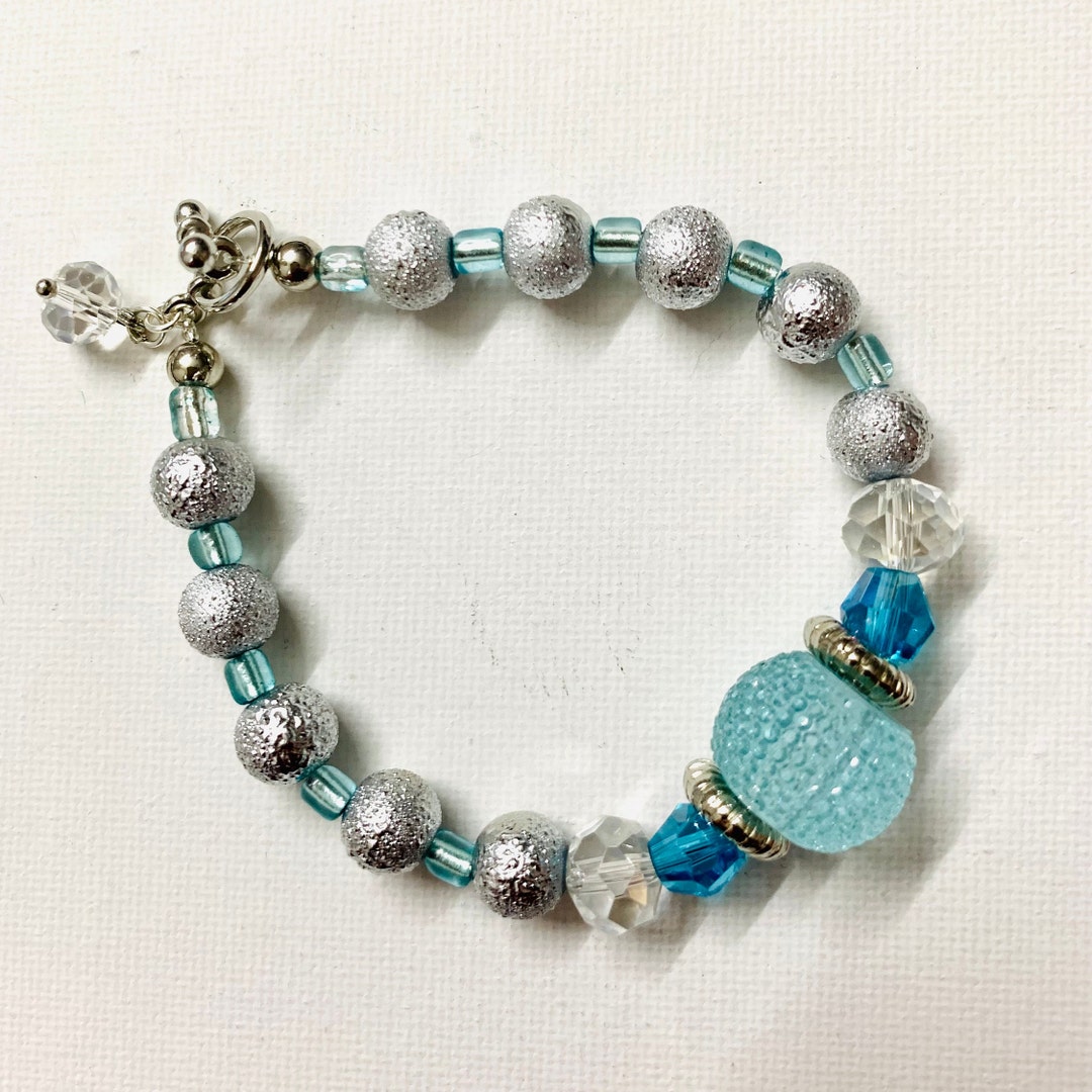 Silver and Sky Blue Beaded Bracelet for Women - Etsy