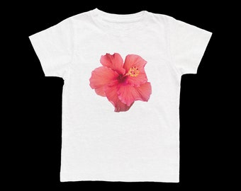 Orange Hibiscus Baby Tee, Tropical Flower Trendy Tee, Summer Floral Top ...