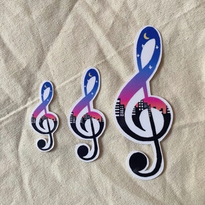 Treble Clef Die Cut Sticker With City Skylight and Sunset, Sunset ...