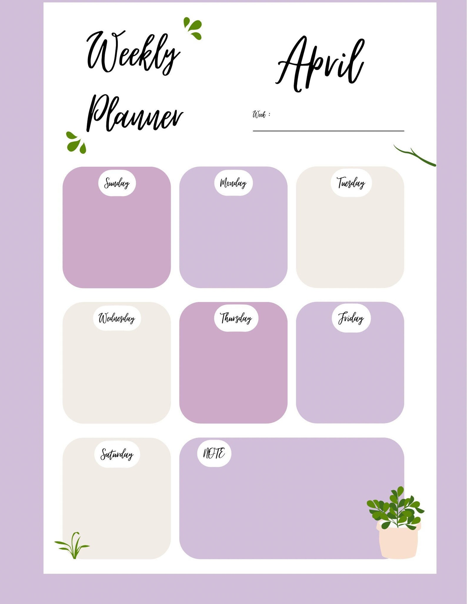 April Weekly Planner, Digital Planner, Instant Download, Minimal ...