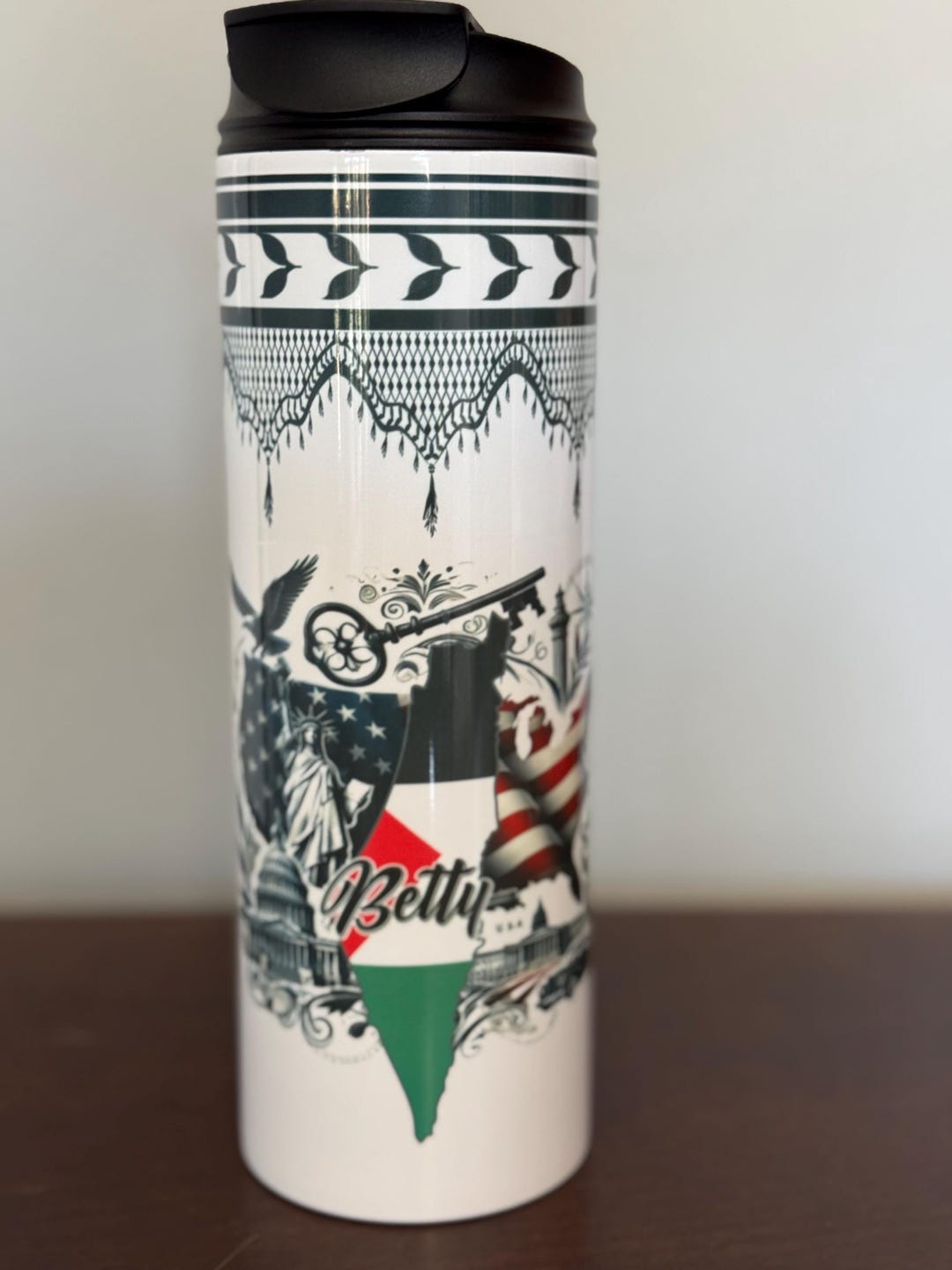 20 Oz Stainless Steele Palestinian Water Bottle With Straw and Lid ...