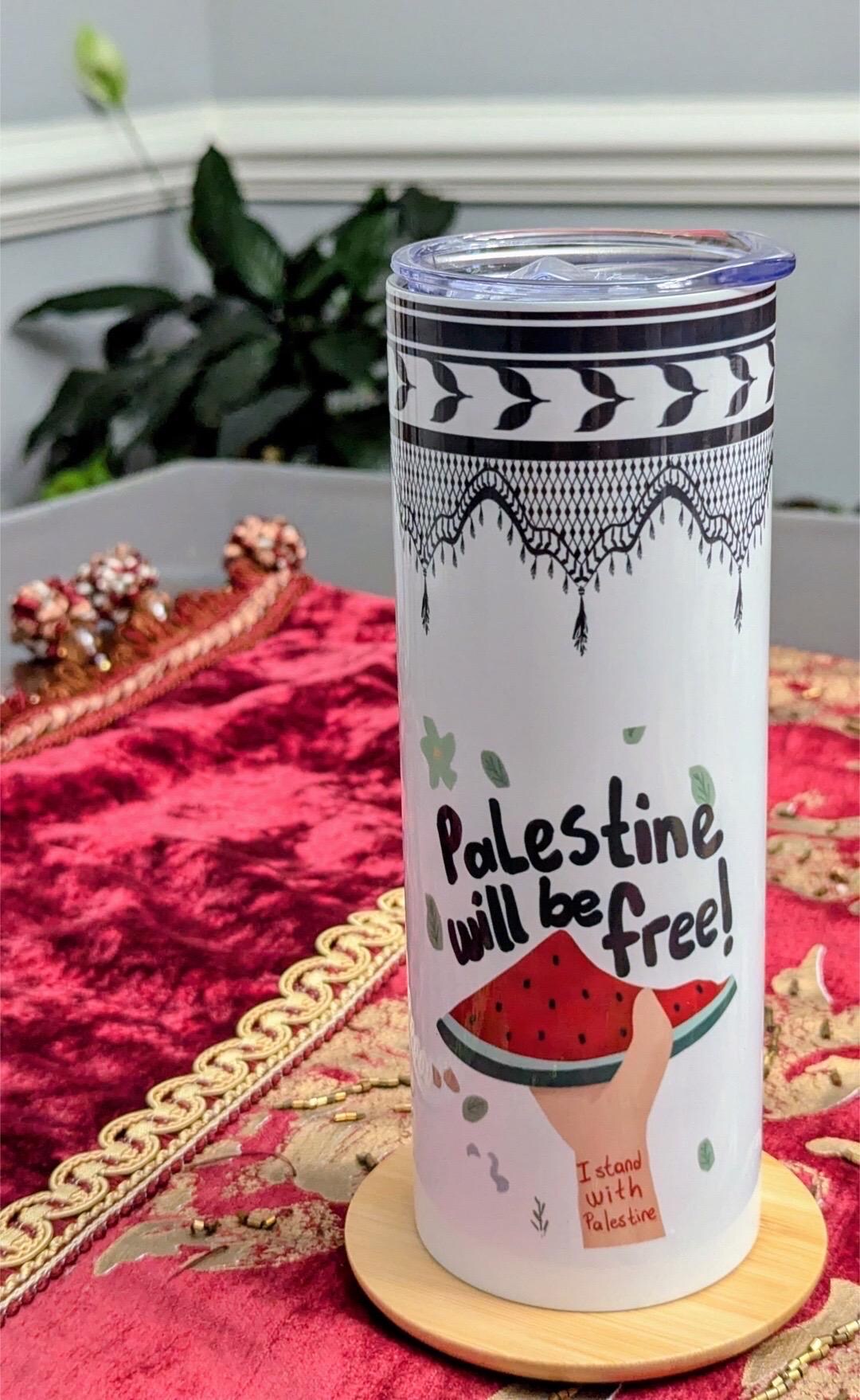 20 Oz Stainless Steele Palestinian Water Bottle With Straw and Lid ...