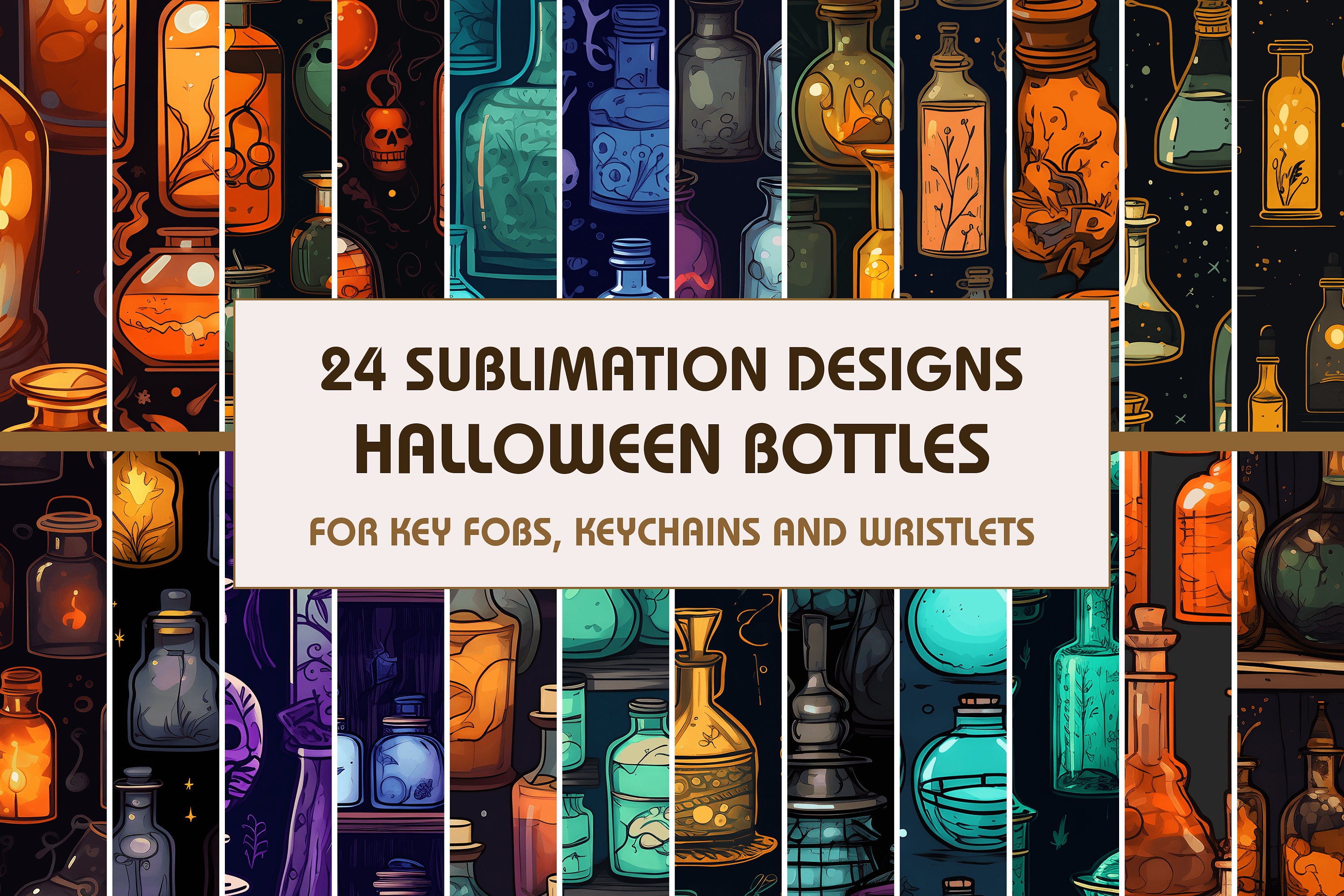 24 Halloween Bottles Key Fob Sublimation Key Fob Wristlet - Etsy