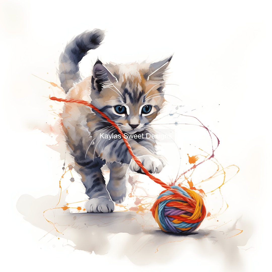 Cat and Yarn Clipart PNG, Set of Clipart Elements, Commercial Use, Pet ...