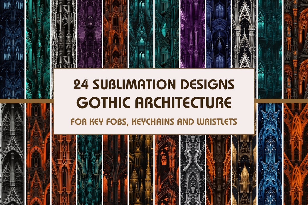 24 Gothic Architecture Key Fob Sublimation, Key Fob Wristlet Bundle ...