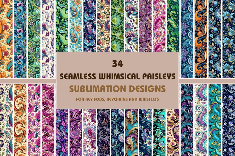 Whimsical Paisleys Key Fob Sublimation, Key Fob Wristlet Bundle, Key ...