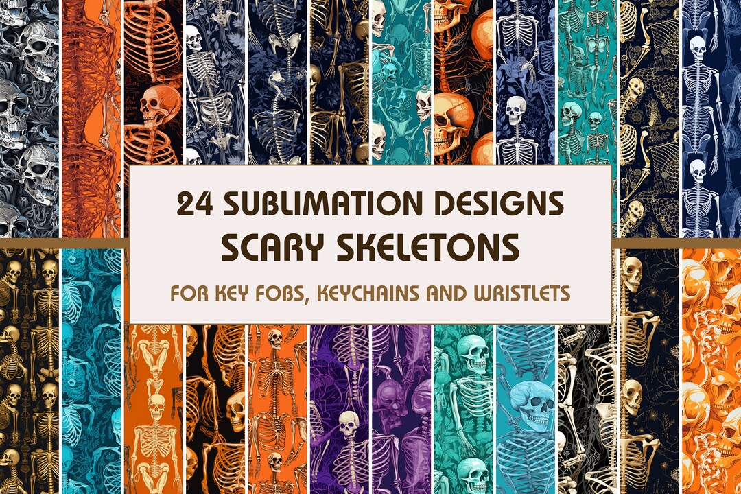 Scary Skeletons Key Fob Sublimation Designs: Wristlet Keychain Graphics ...