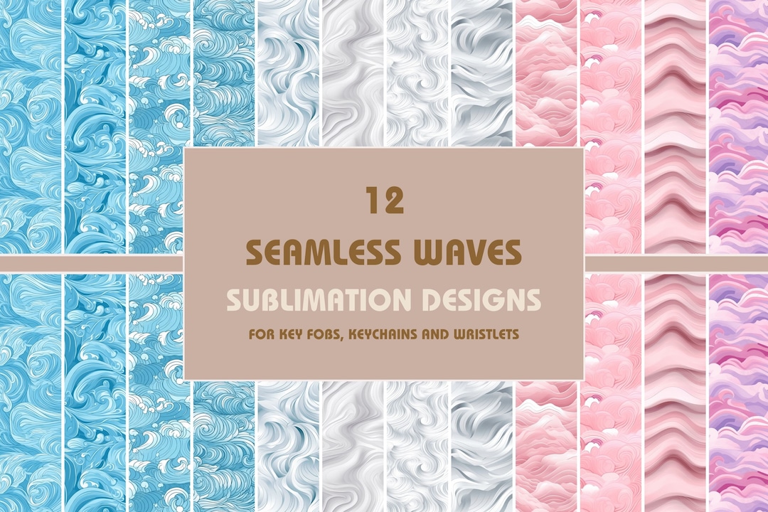 Wave Pattern Key Fob Sublimation Designs: Floral Wristlet PNG Bundle ...