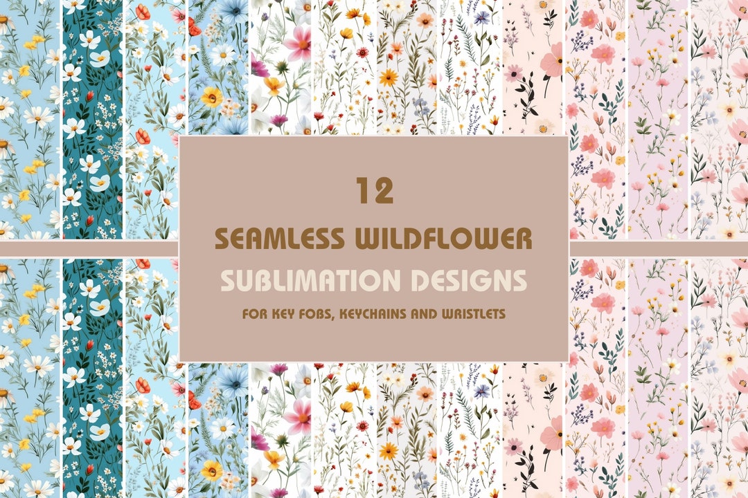 Floral Key Fob Sublimation Designs: Wristlet PNG Bundle (digital ...
