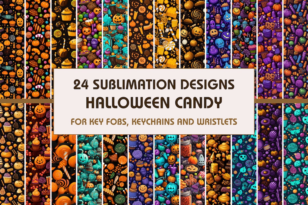 Halloween Candy Key Fob Sublimation Designs: Wristlet PNG Bundle ...