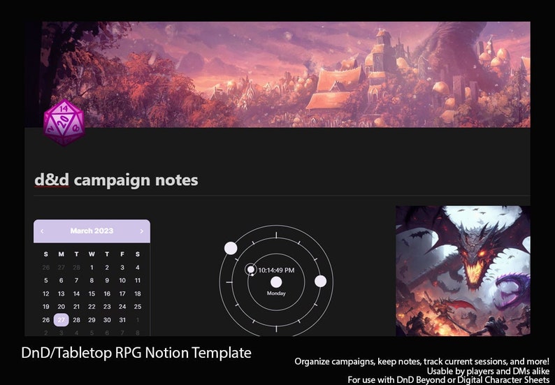Dnd tabletop RPG Notion Template Etsy Canada