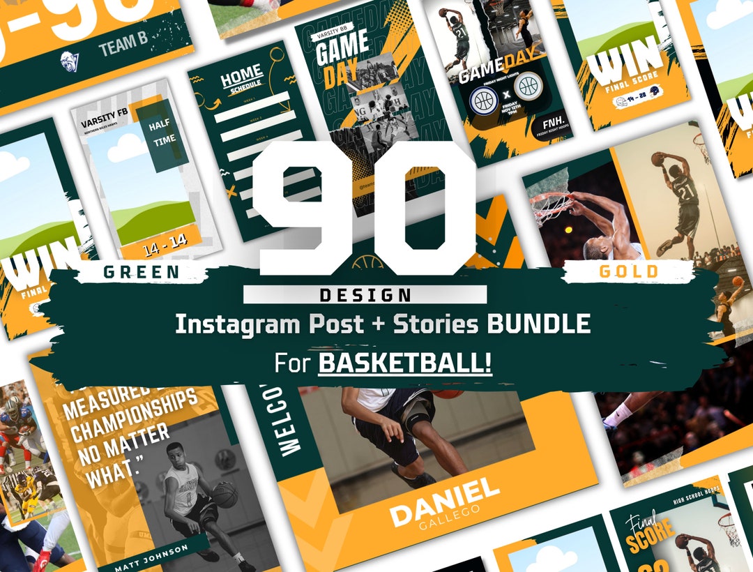 90 Basketball Instagram Post Pack for Social Media Green and Gold ...