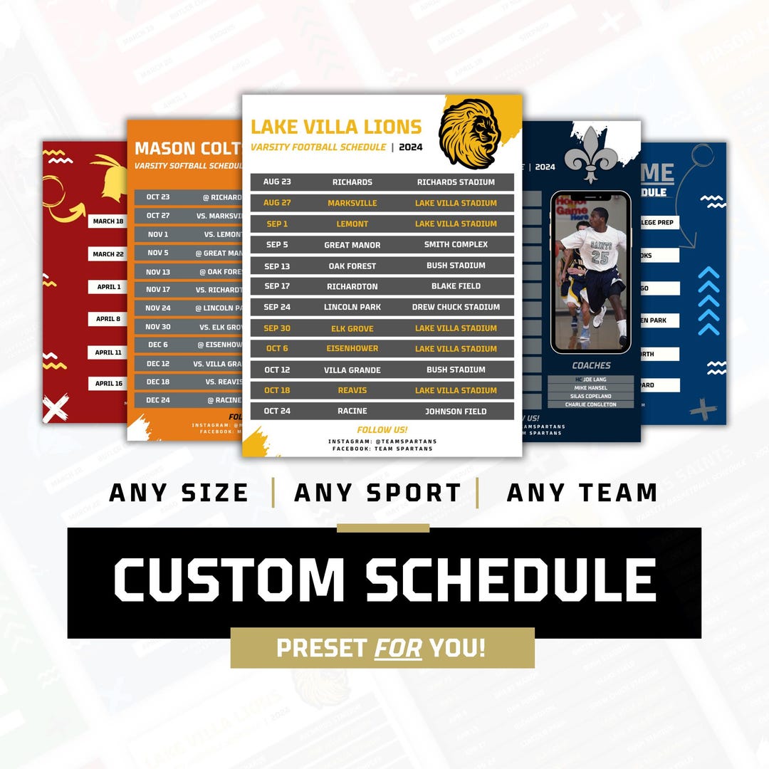 ANY SPORT Schedule Printable Pre-made Schedule for Your Sports Team ...