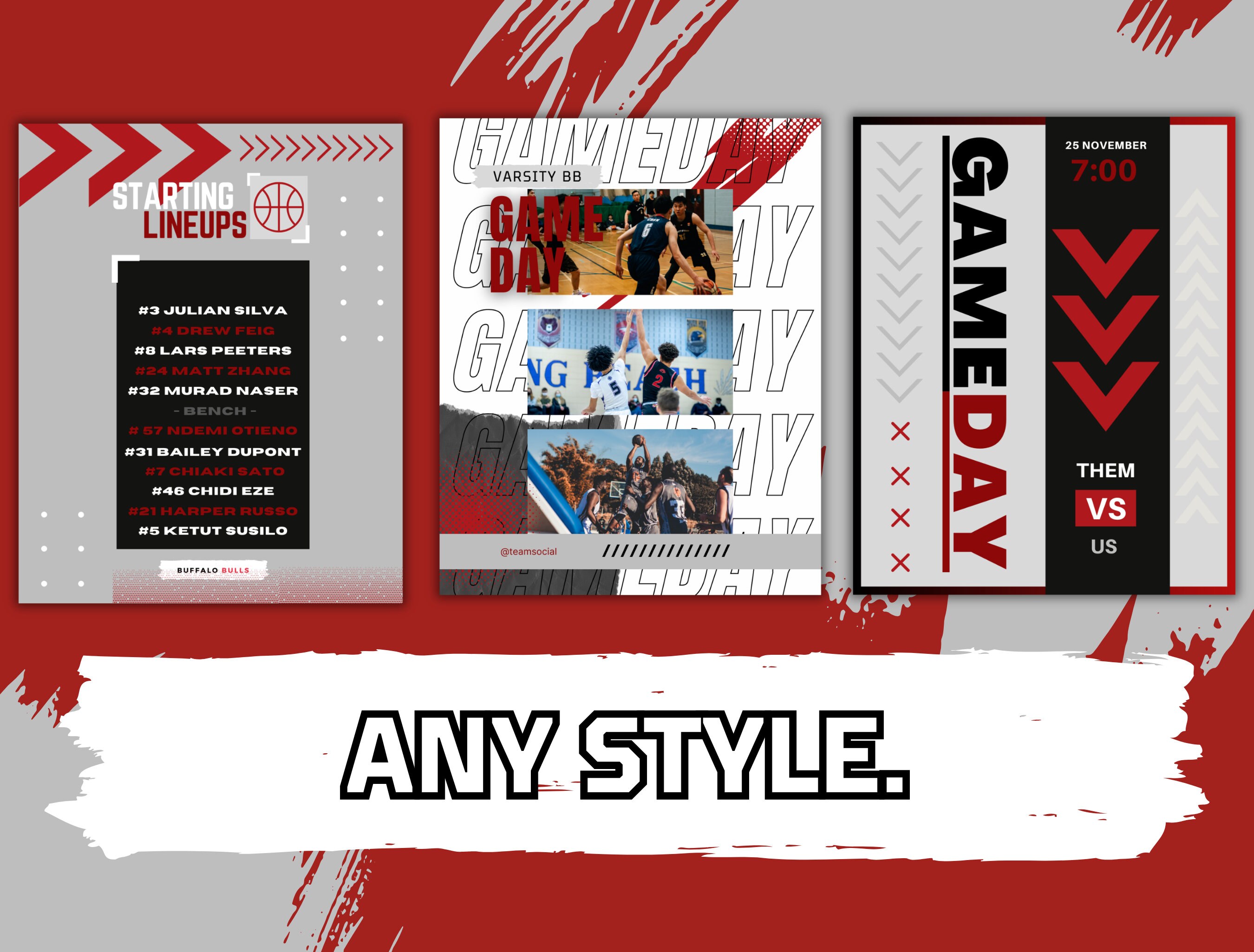 90 Basketball IG Post Pack Maroon Red & Gray - Etsy