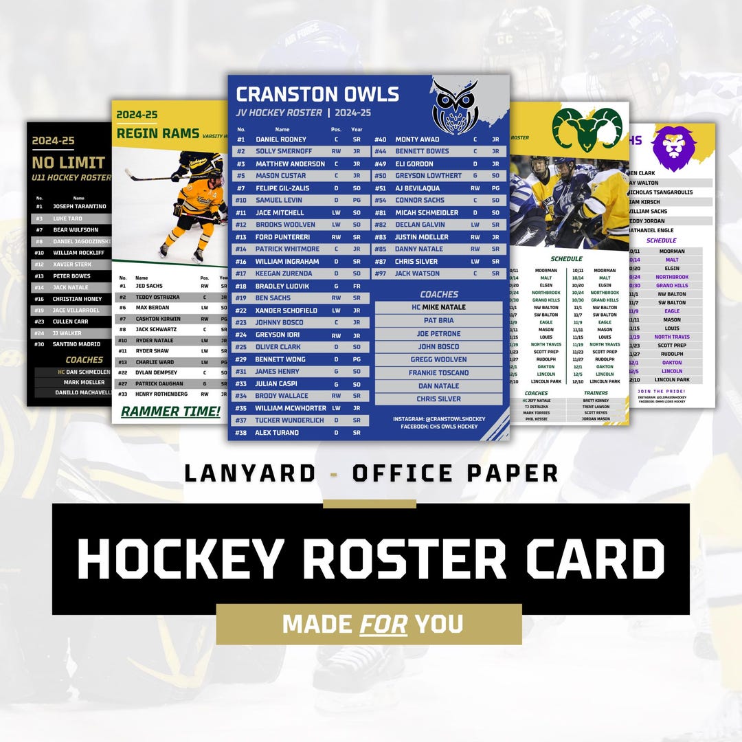 Hockey Custom Lanyard & Paper Roster Card - Preset for Your Team! - Etsy
