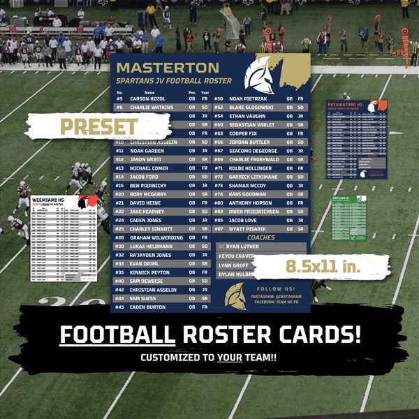 Football Team Roster Template Card - Etsy