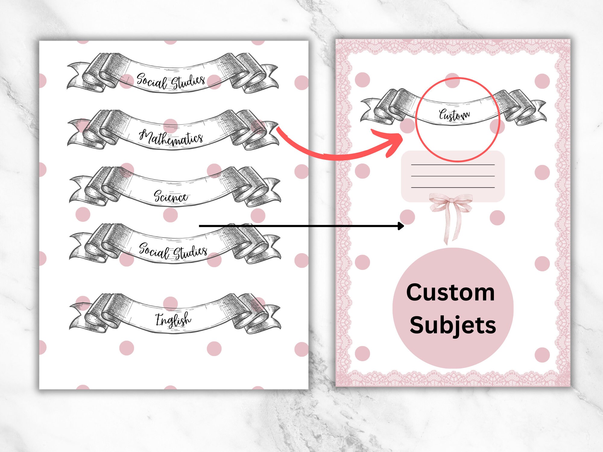 Coquette Aesthetic Subjects Custom Notebook. Shabby Chic Custom ...