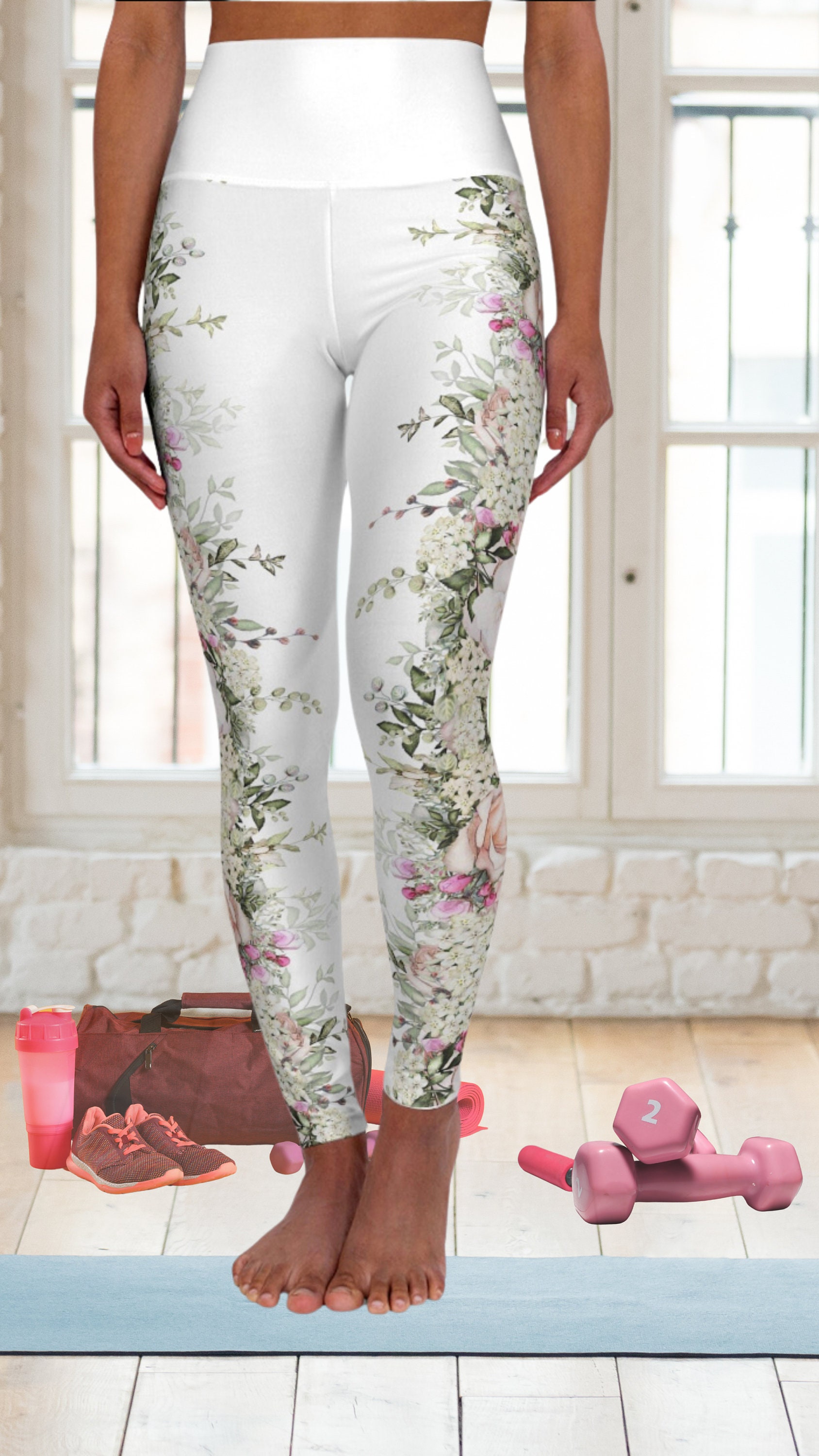 Shabby Chic / Pink Aesthetic / Pink Roses High Waisted Yoga Leggings - Etsy