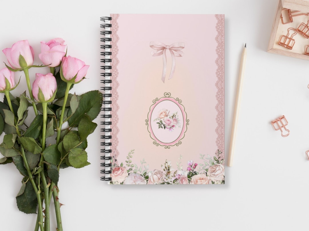Coquette Aesthetic Spiral Notebook - Ruled Line. Shabby Chic Pink Roses ...