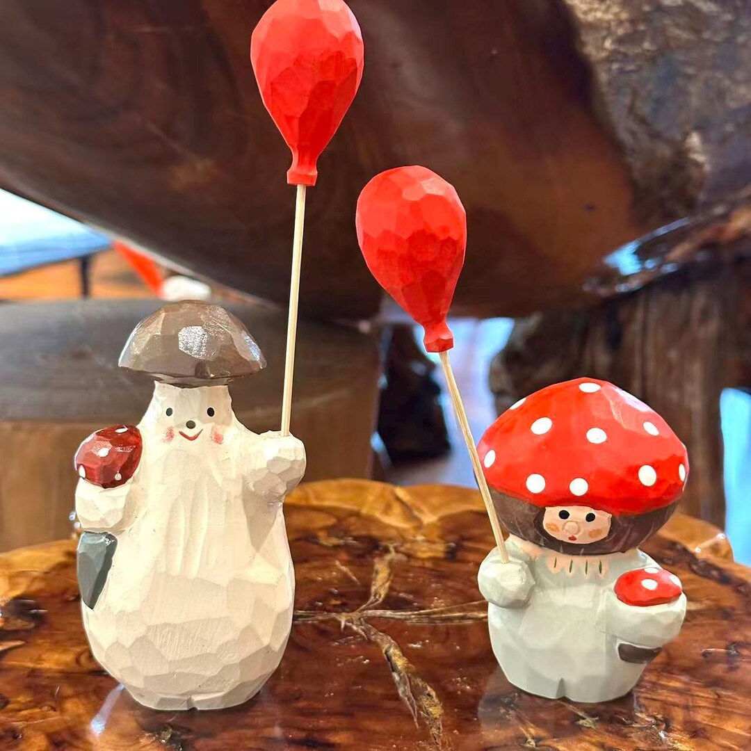 Hand-carved Wooden Mushroom Figurine,mushroom Balloon Statue,gift for ...