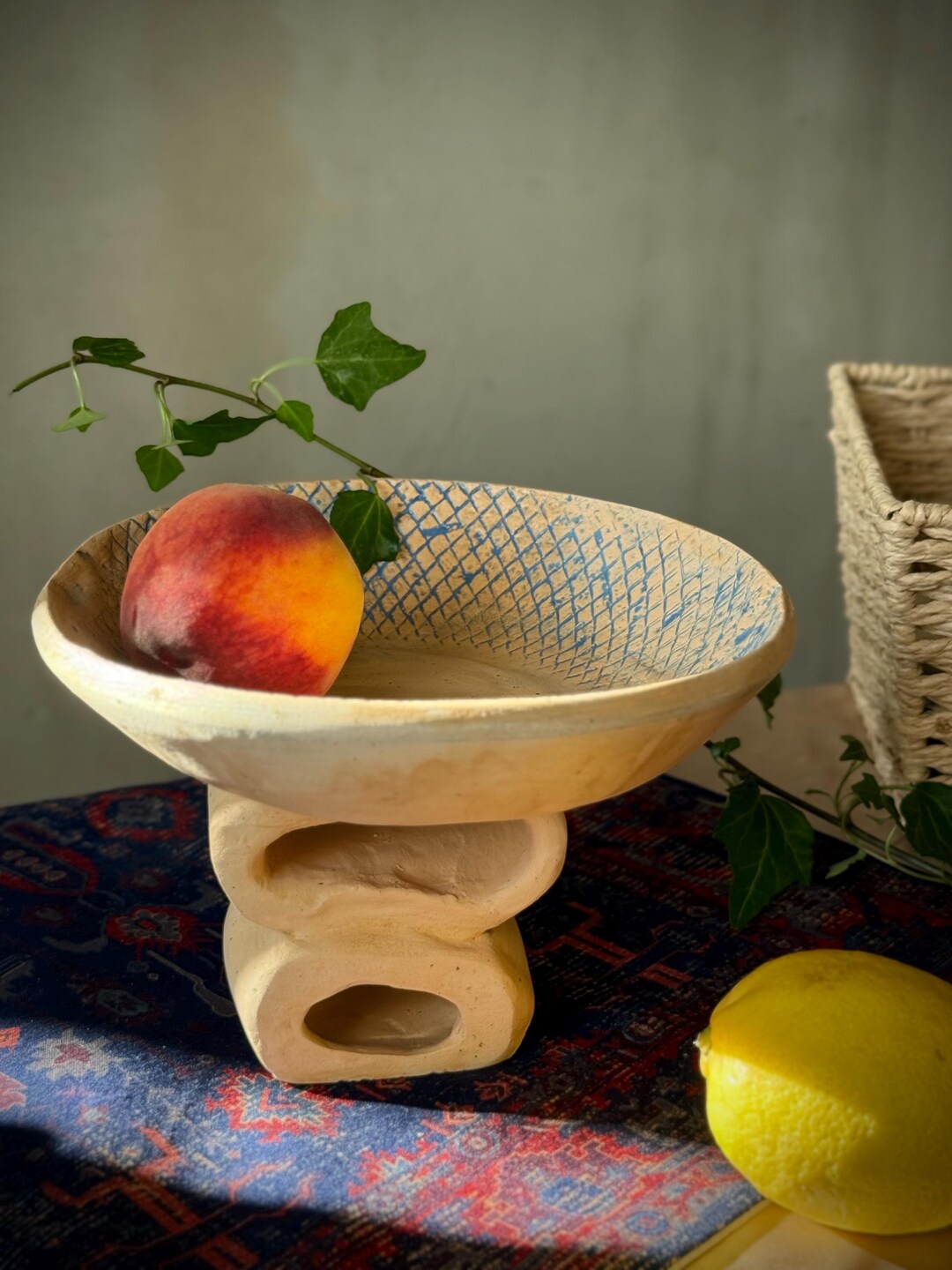 Natural Pedestal Ceramic Bowl – Rustic Handmade Pottery With Thin Glaze ...