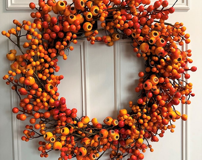 Fall Wreath Orange Wreath Door Décor Autumn Wreath Orange Berries ...